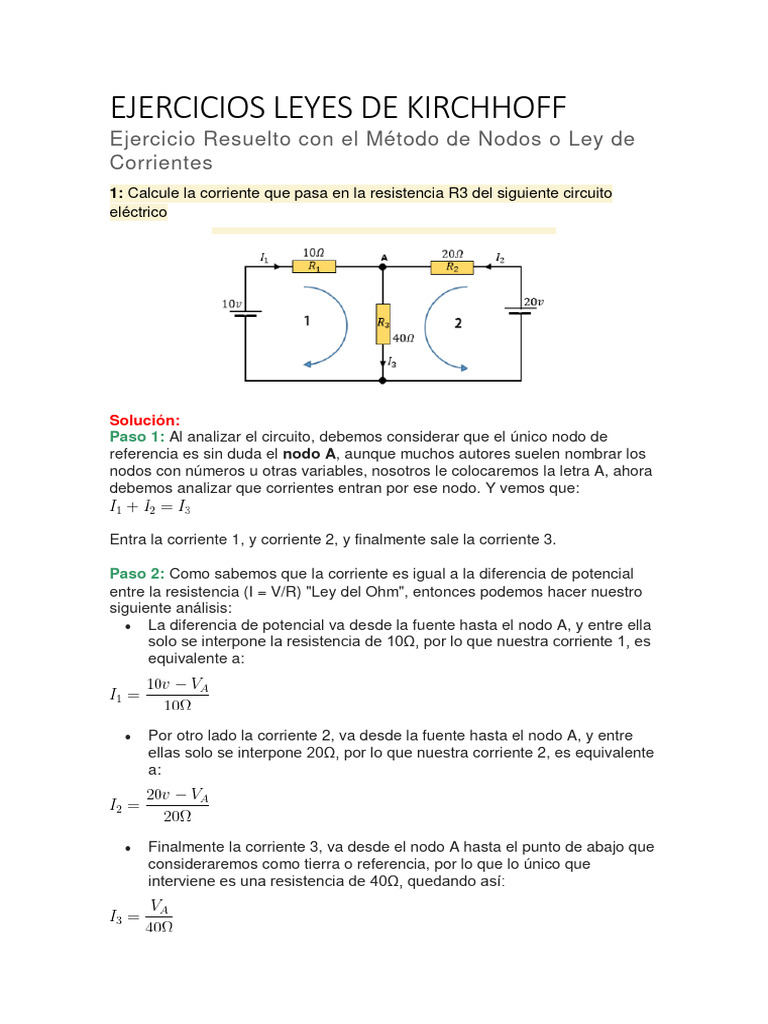 Ejercicios Leyes de Kirchhoff | PDF | Resistencia Eléctrica y Conductancia | voltaje