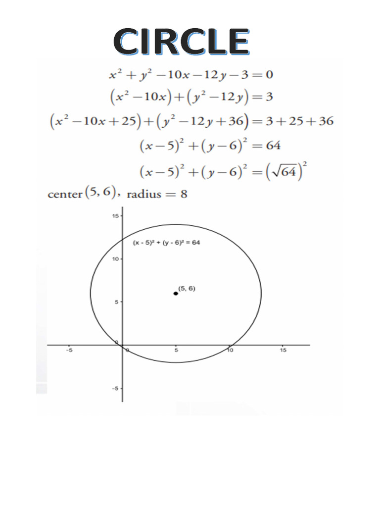 Practice Exercises in Circle, Parabola and Ellipse With Answers and Graph | PDF