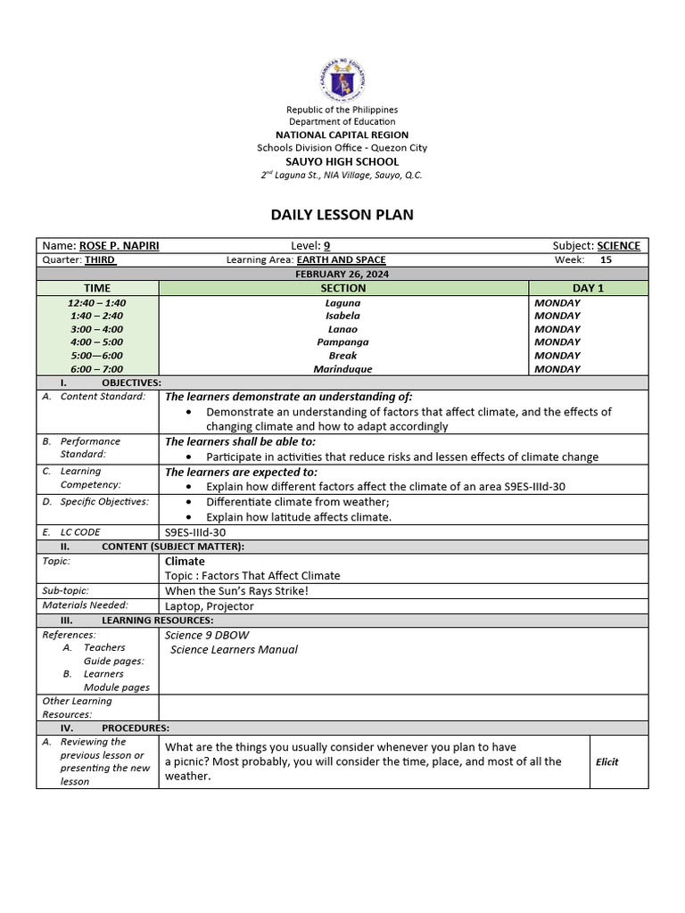 DLP February 26, 2024 | PDF | Equator | Earth