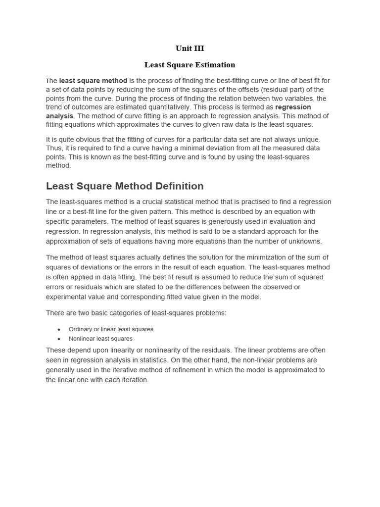 Unit III - Least Square Estimation | PDF | Least Squares | Regression Analysis
