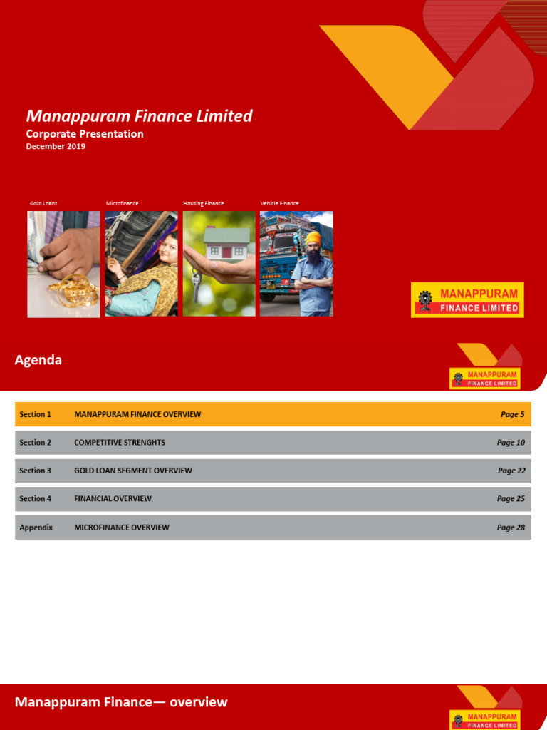 Manappuram Finance Overview 2019 | PDF | Loans | Non Bank Financial ...