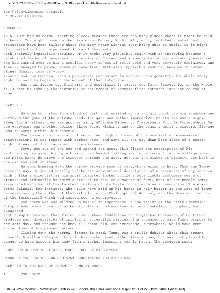 Murray Leinster - The - Fifth-Dimension - Catapult | PDF | Mirror | Physical Sciences