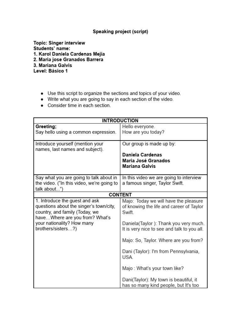 Project Script Taylor Swift | PDF