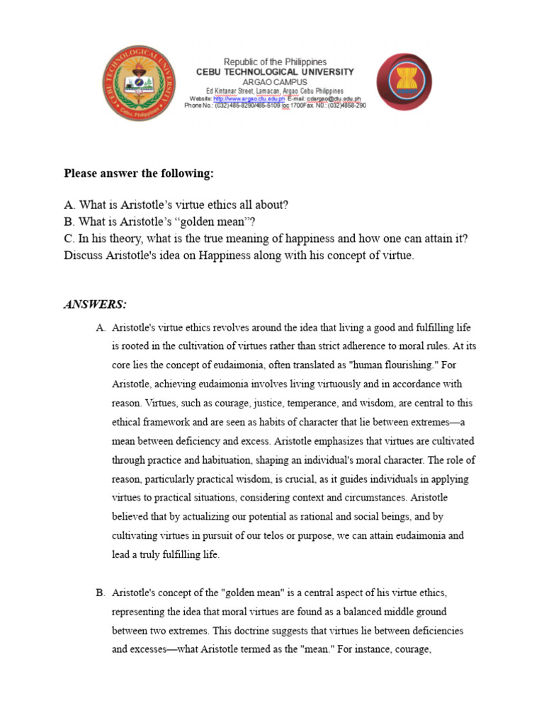 Activity 3 On Aristotle Virtue Ethics Theory | PDF | Virtue | Virtue Ethics