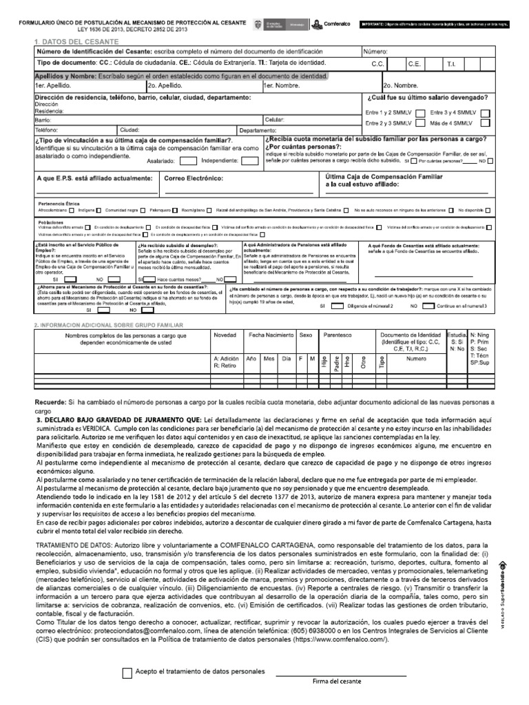 Nuevo - FORMULARIO FÍSICO LEY 1636 | PDF