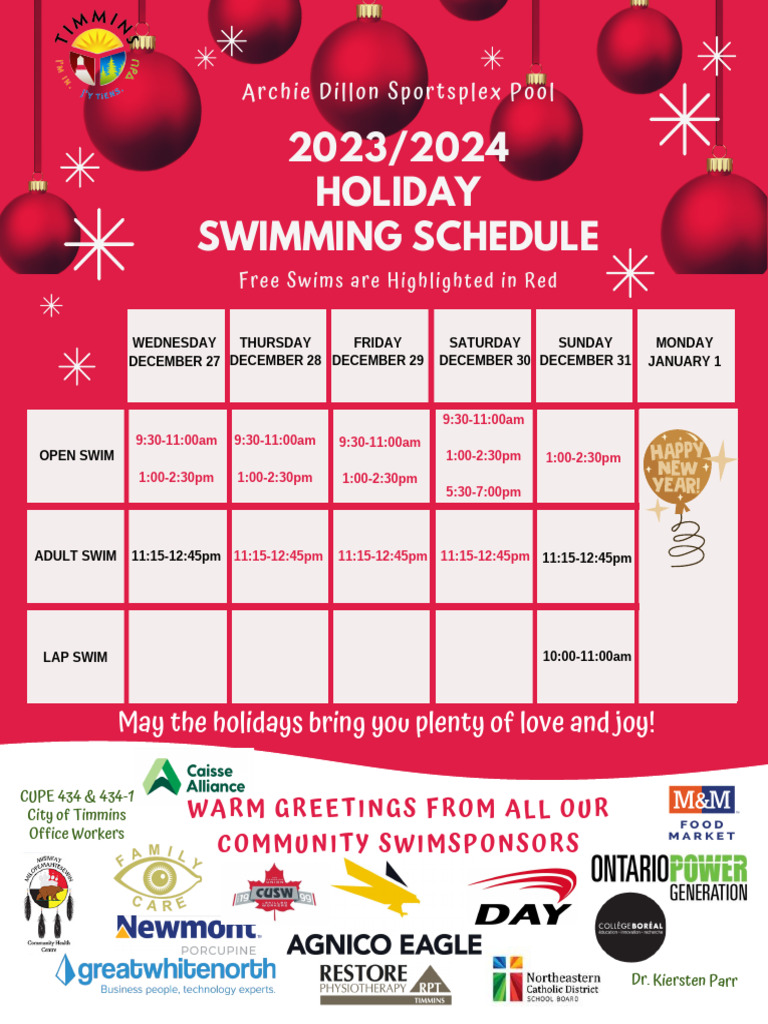 Archie Dillon Holiday Swim Schedule | PDF