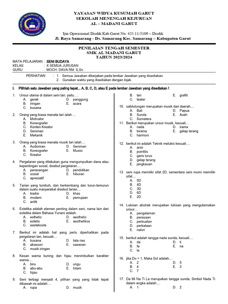 Soal PAT Kelas X - SMK | PDF