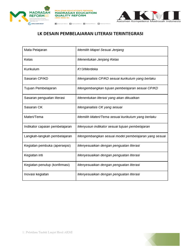 LK Desain Pembelajaran Literasi Terintegrasi | PDF LK Desain Pembelajaran Literasi Terintegrasi | PDF