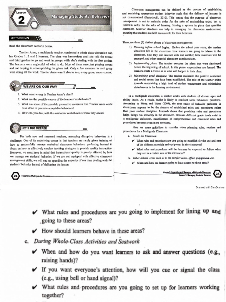 Chapter 2 - Lesson 2 - Managing Students' Behavior | PDF