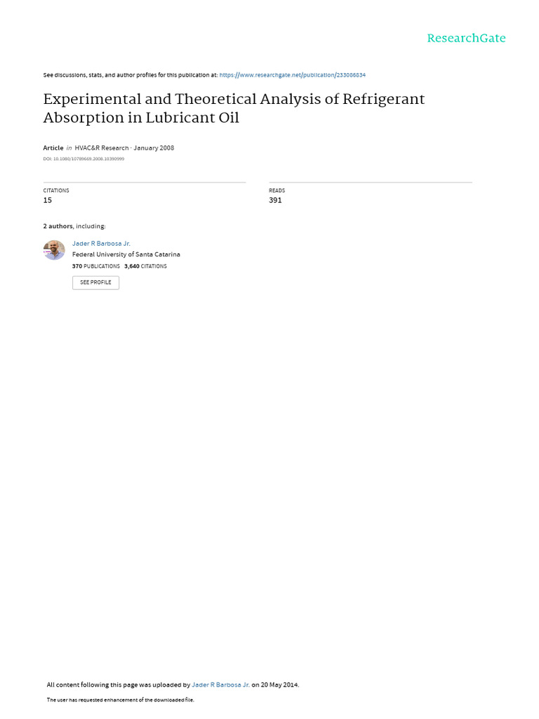 Refrigerant Absorption in Lubricant Oil Analysis | PDF | Viscosity ...