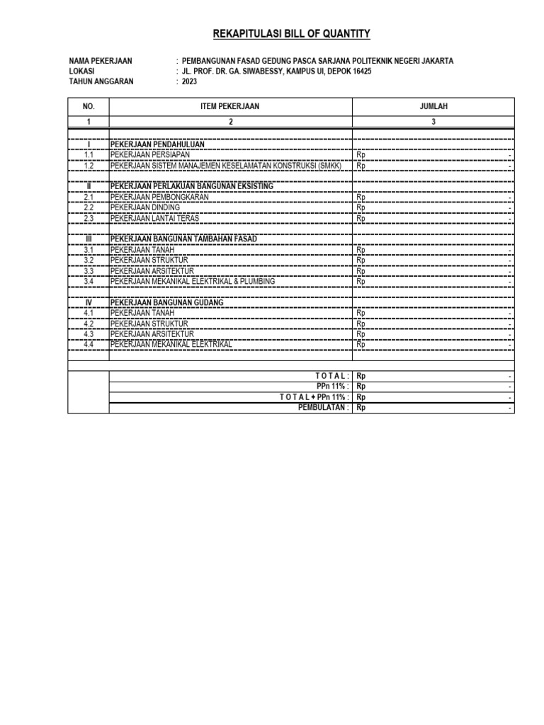 Boq GD Fasad Pascasarjana | PDF