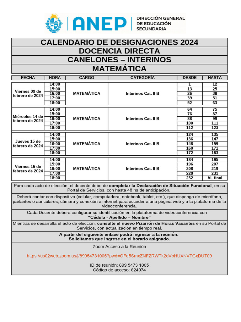 Calendario CANELONES - DD - MATEMATICA 24-02-09 INTERINOS | PDF ...
