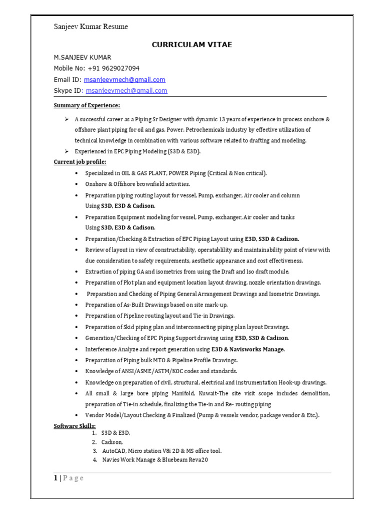Sanjeev CV | PDF | Power Station | Energy Technology
