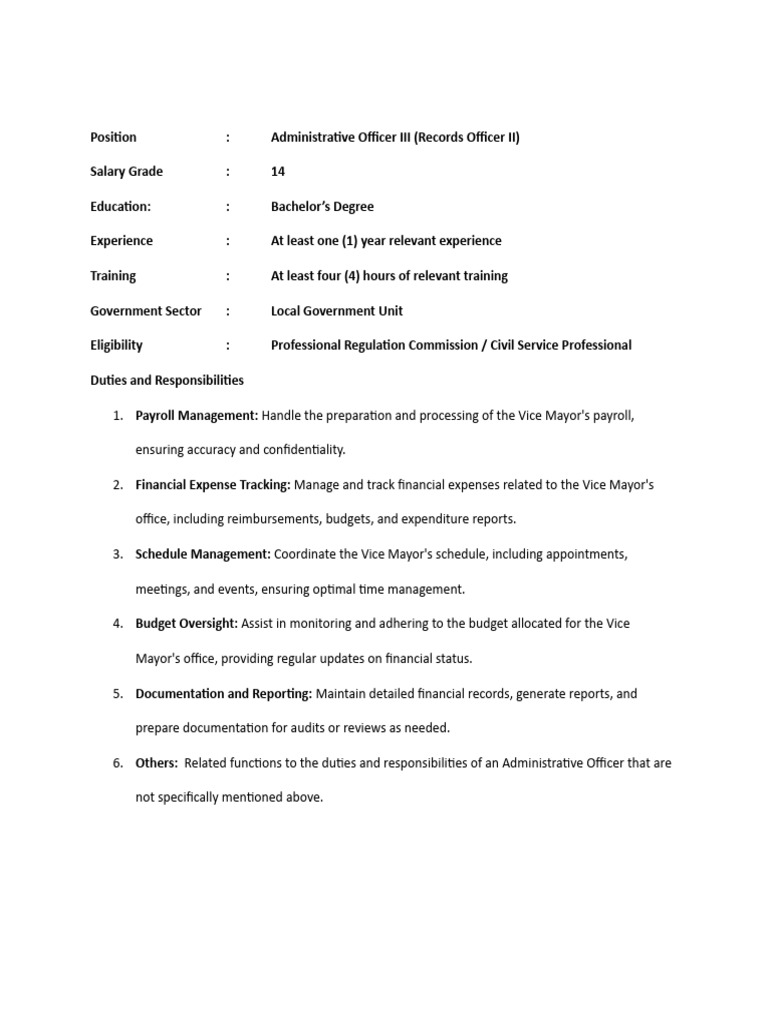 Records Officer II Job Description | PDF