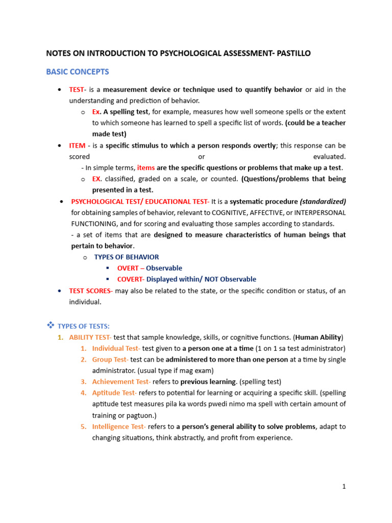 Notes On Introduction To Psychological Assessment | PDF | Observational ...