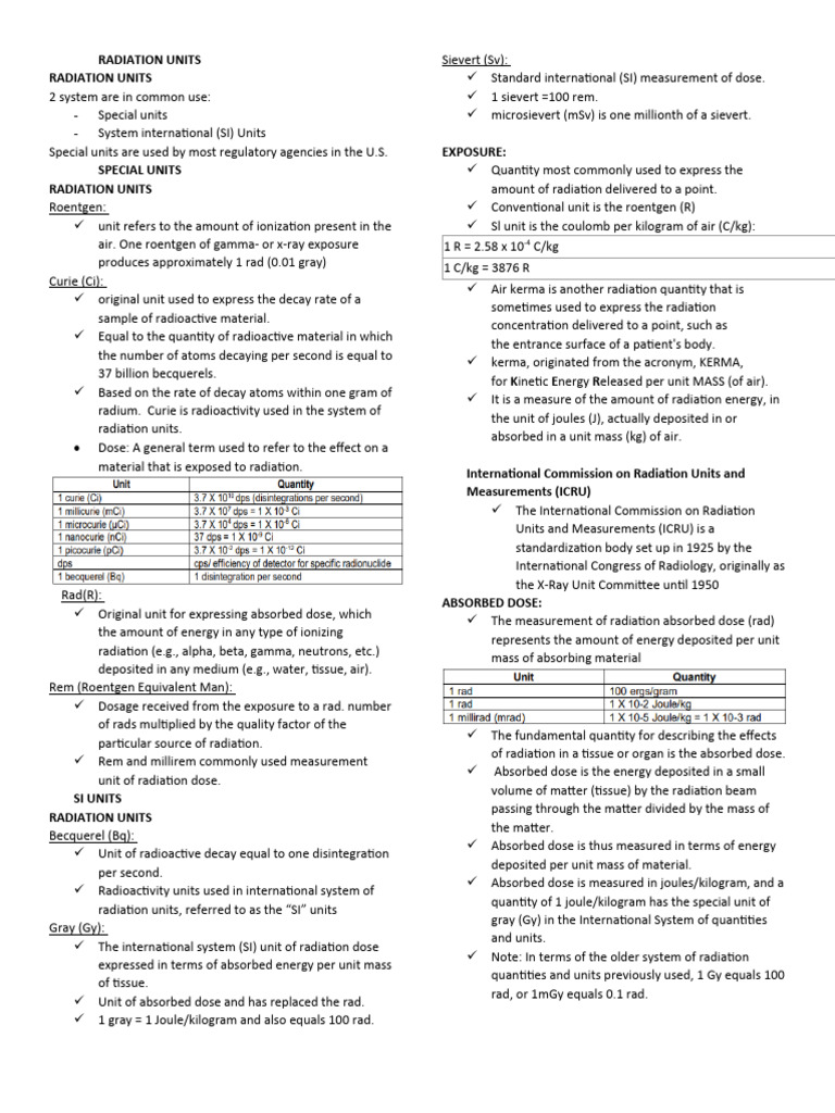 Radiation Units Reviewer | PDF | Absorbed Dose | Ionizing Radiation