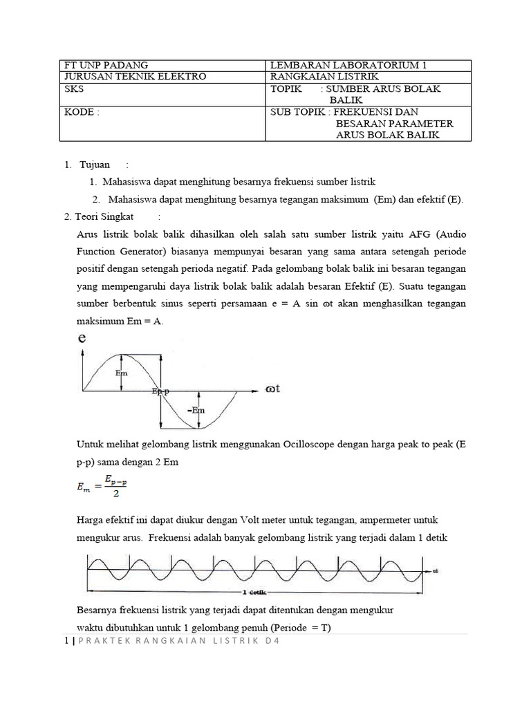 Jobsheet Rangkaian Listrik D4 | PDF