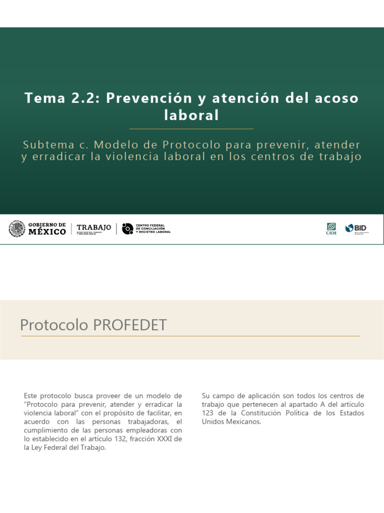 Tema 2.2 Subtema C. Modelo de Protocolo para Prevenir, Atender y Erradicar La Violencia Laboral ...
