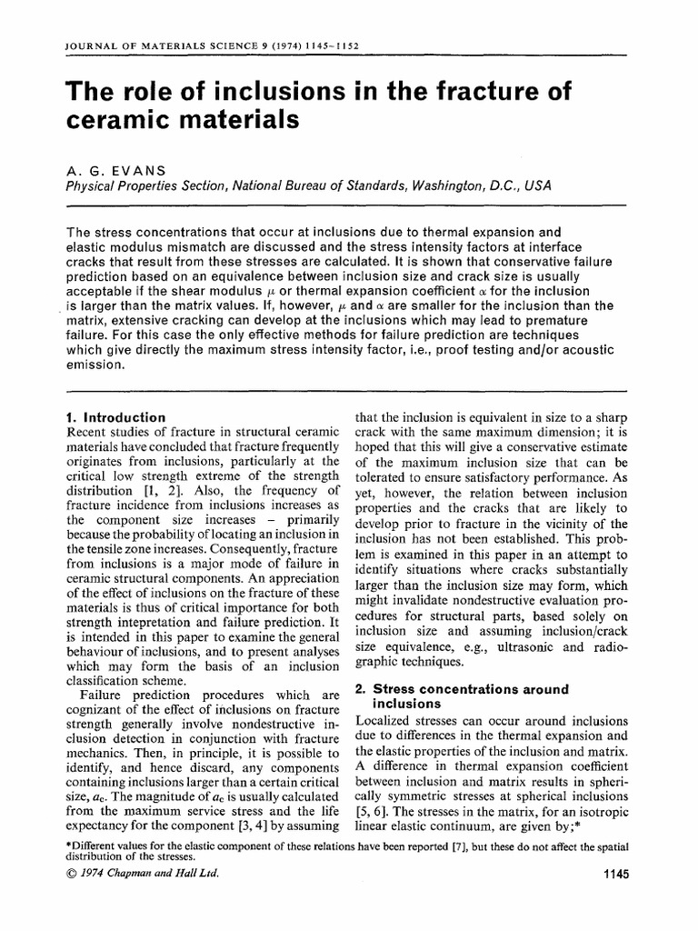 1974 - The Role of Inclusions in The Fracture of Ceramic Materials ...