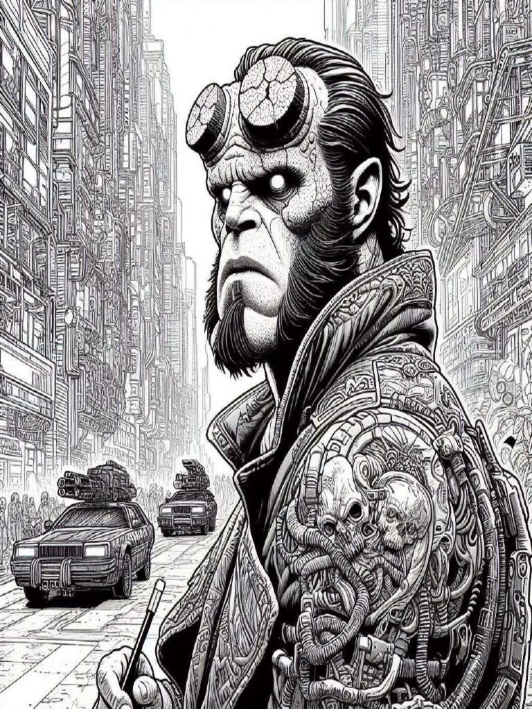 Hellboy Bladerunner Colouring Sheet | PDF
