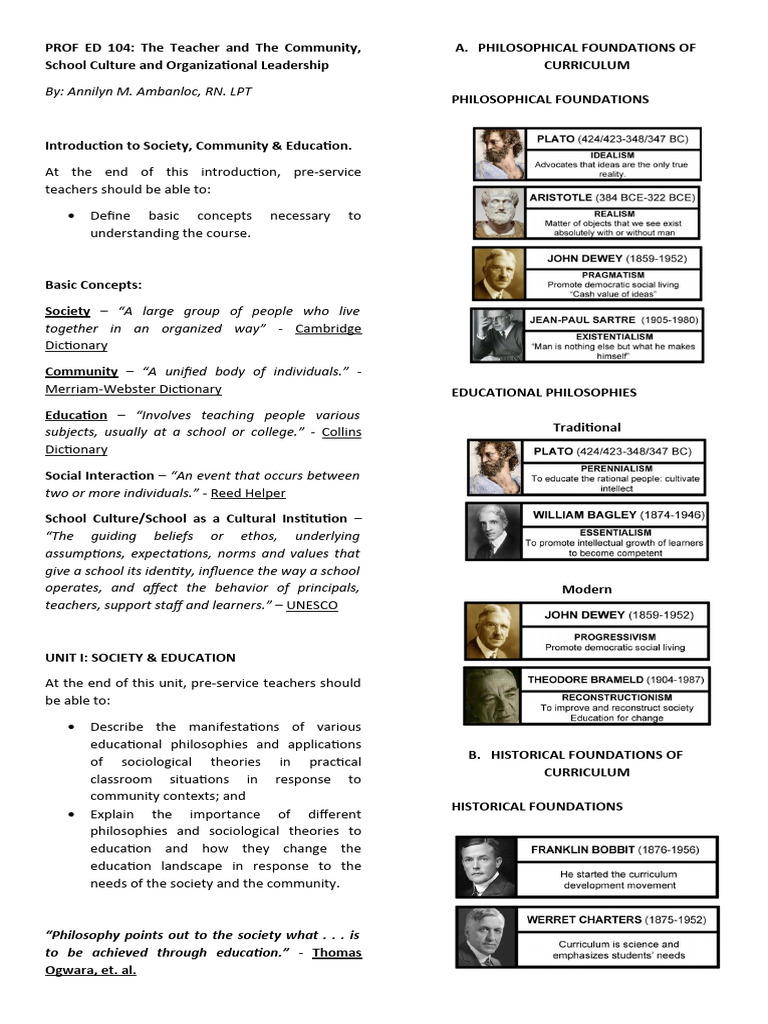 Prof Ed 104 | PDF | Community | Philosophy Of Education