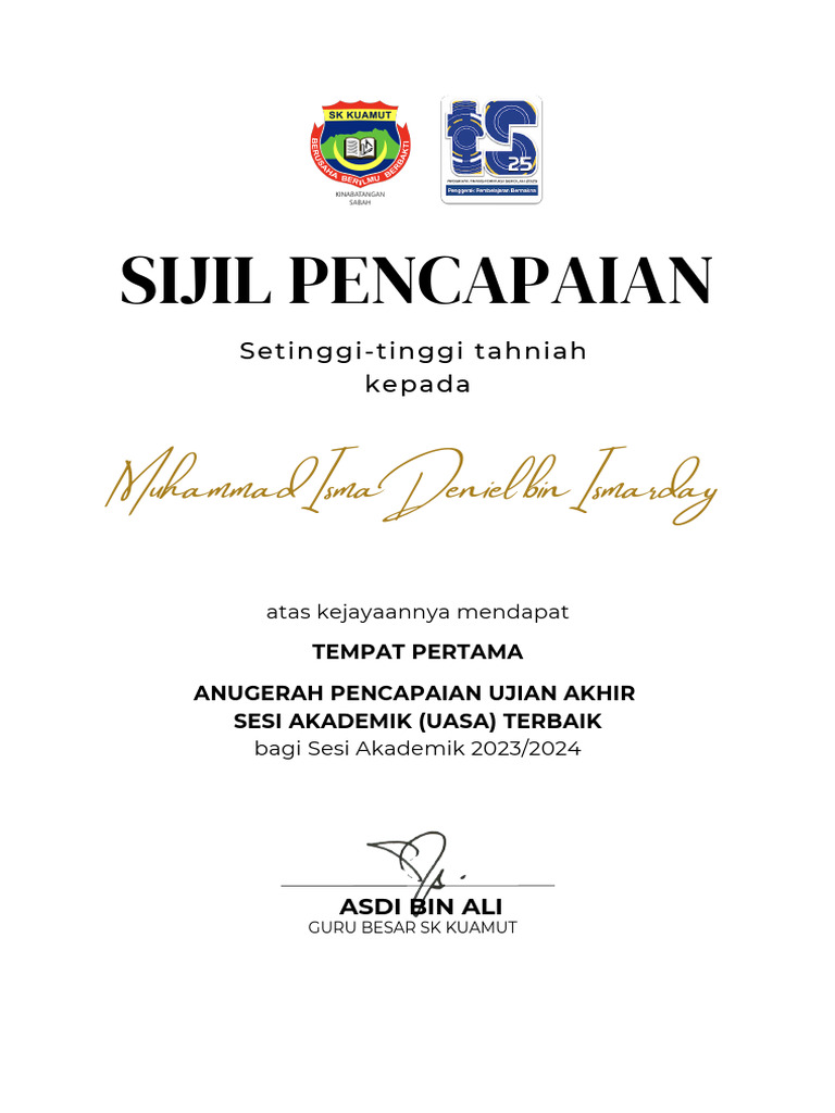 Sijil Anugerah Uasa Terbaik | PDF