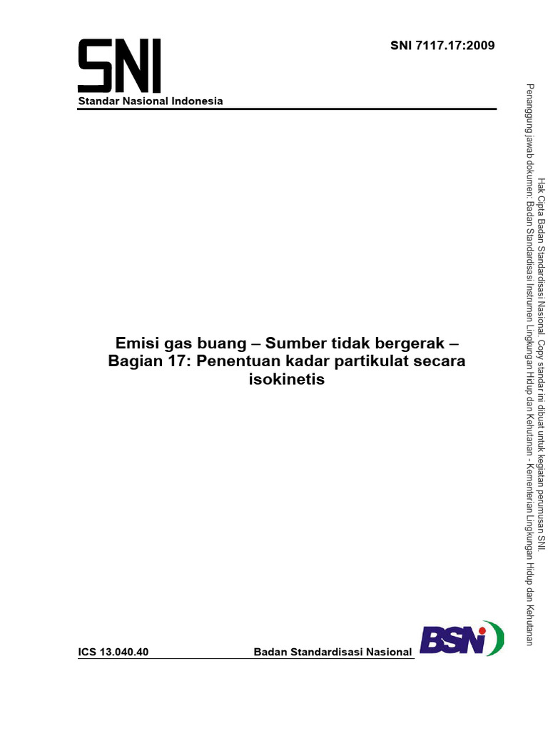 SNI 7117.17 2009 Bagian 17 Penentuan Kadar Partikulat Secara Isokinetis | PDF | Sains & Matematika