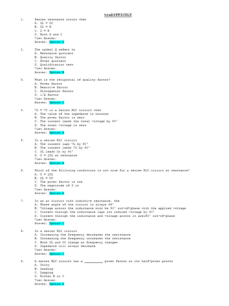 Ece Difficult Ans | PDF | Inductance | Electrical Resistance And ...