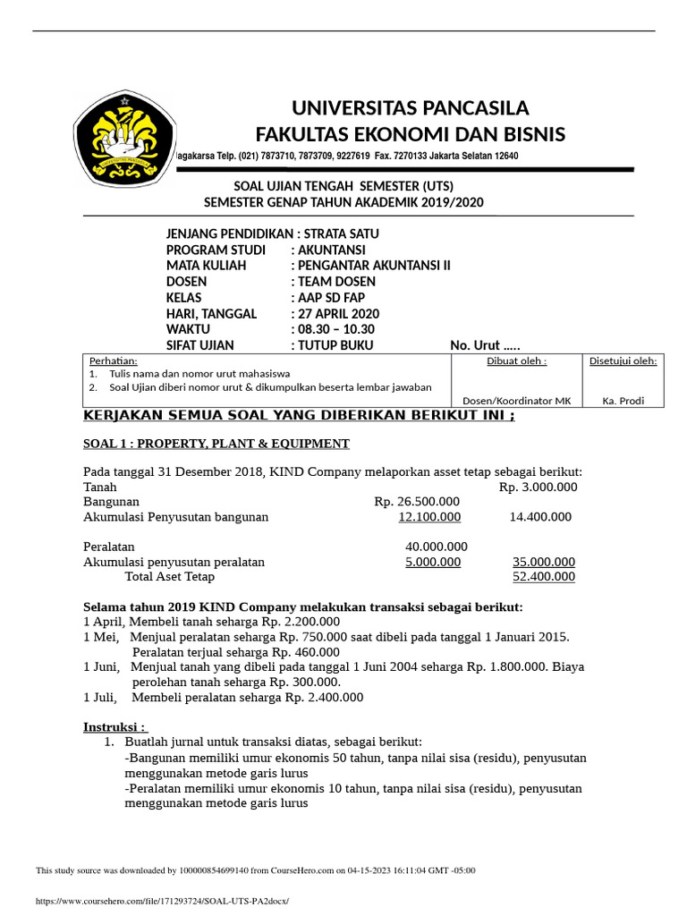 UTS Akuntansi: Soal & Instruksi | PDF