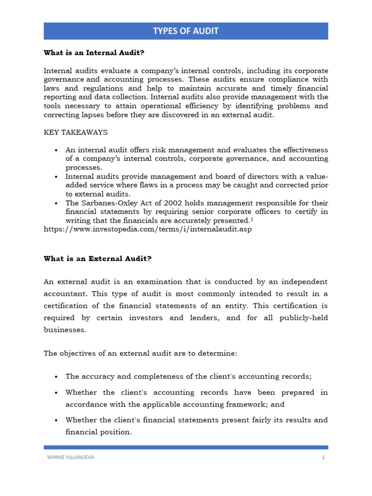 Types of Audits Explained: Internal to Forensic | PDF