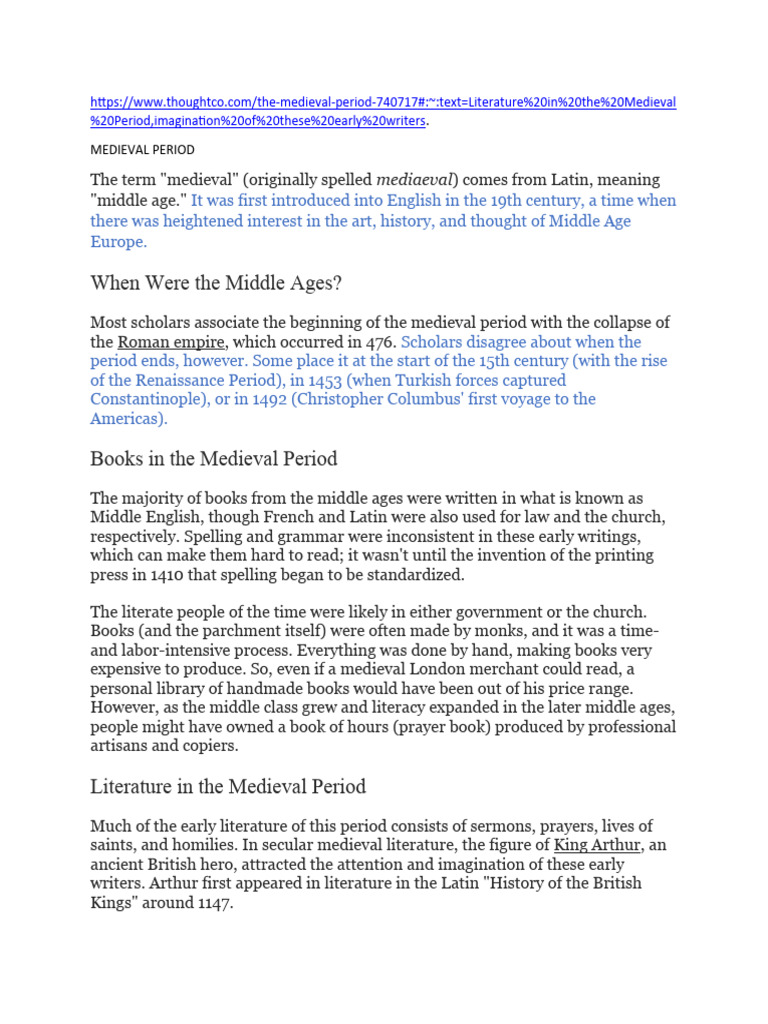 Medieval Period | PDF | Middle Ages | Medieval Literature