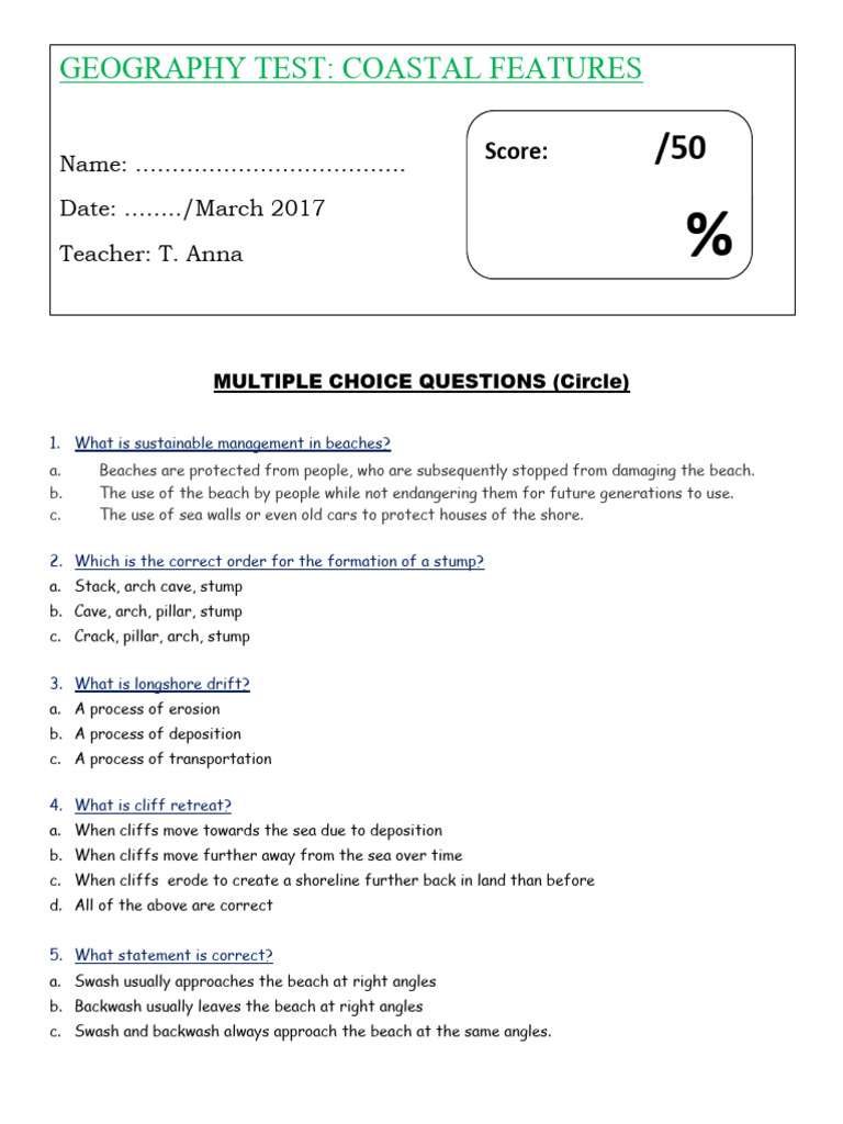 Test Coastal Erosion | PDF | Beach | Shoal