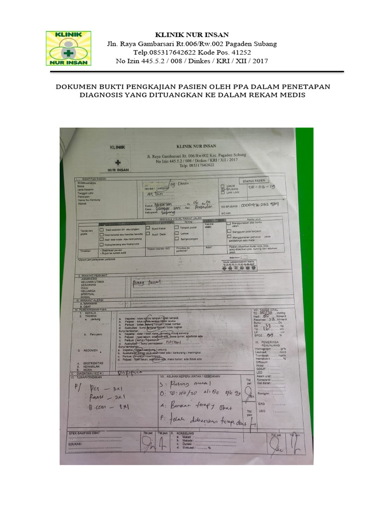 Dokumen Bukti Pengkajian Pasien Oleh Ppa Dalam Penetapan Diagnosis Yang ...