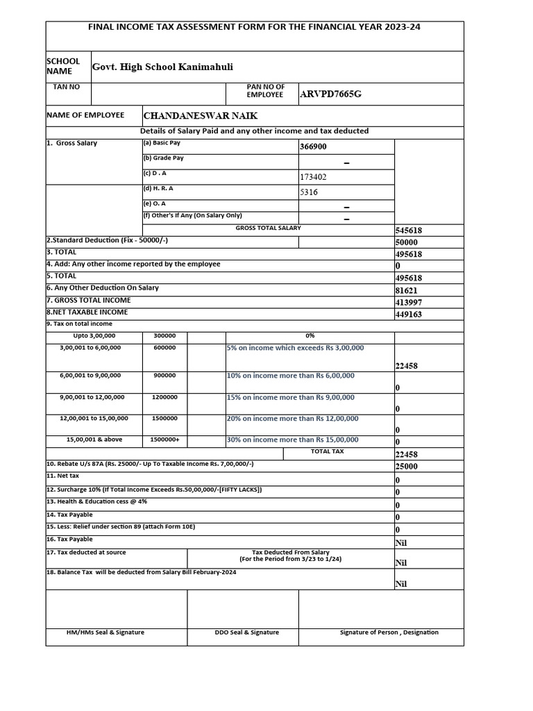 NEW INCOME TAX FORM 2023-24 Sakuntala Mohanta | PDF | Income | Tax ...