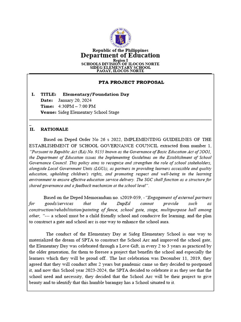 Template - PTA PROJECT PROPOSAL | PDF | Governance