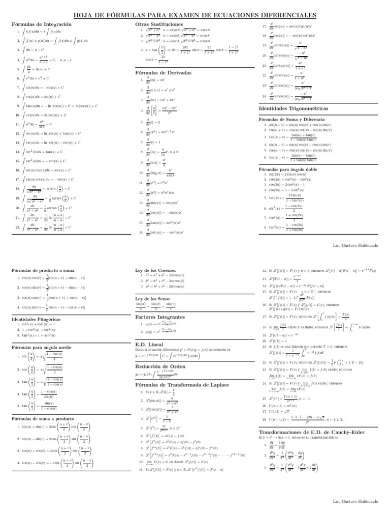Hoja de Formulas Ecuaciones | PDF | Trigonometry | Elementary Geometry