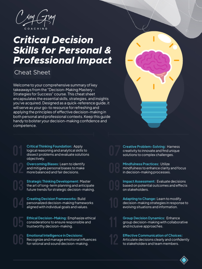 Lesson 16 Resource - Cheat Sheet | PDF | Decision Making | Thought