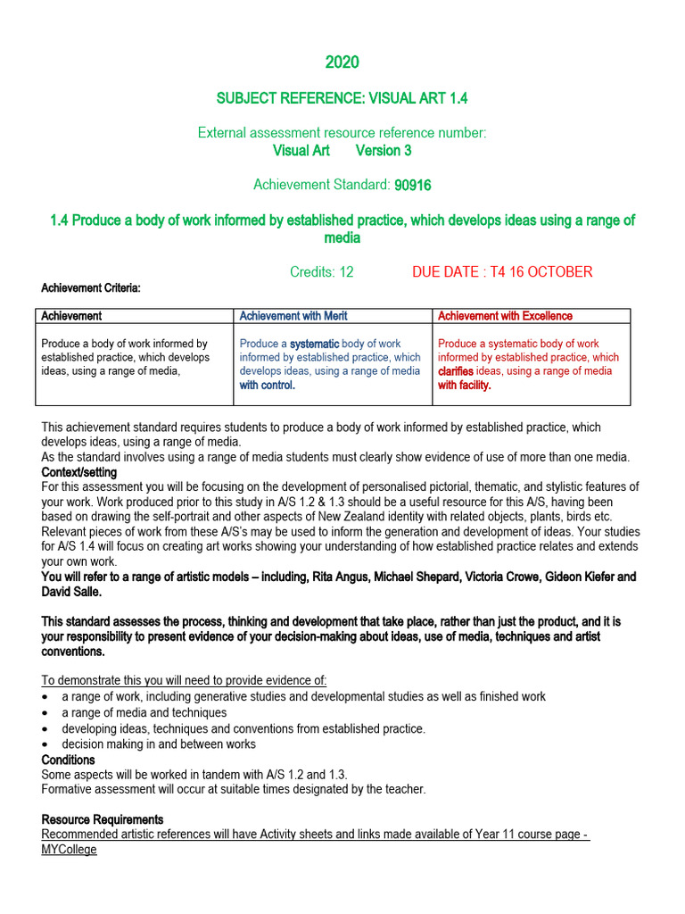 2020 External Assessment Tasks 1.4 | PDF | Paintings