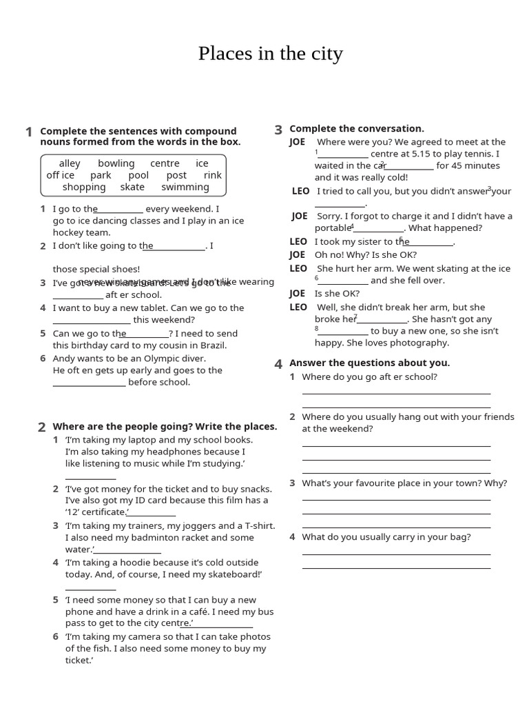 Ficha Ingles 7 Ano Places in The City | PDF