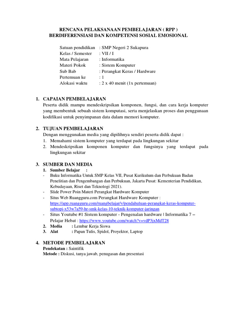 RPP Berdiferensiasi Dan KSE | PDF