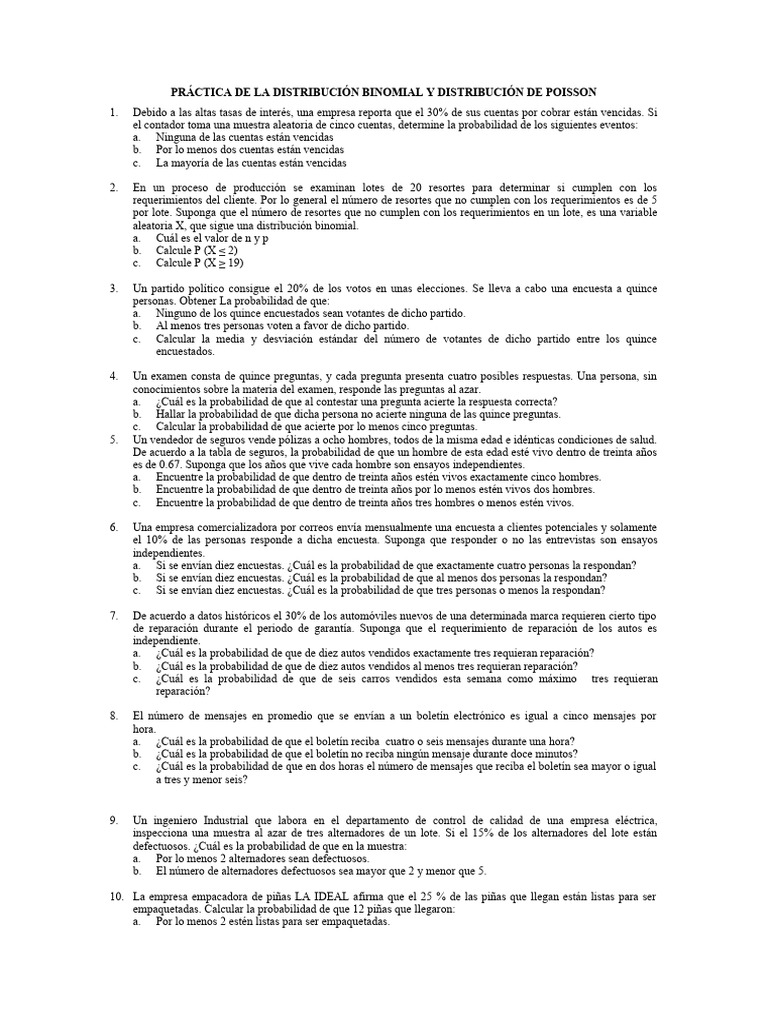 Práctica de La Distribución Binomial, Poisson y Normal | PDF | Probabilidad | Distribución de veneno
