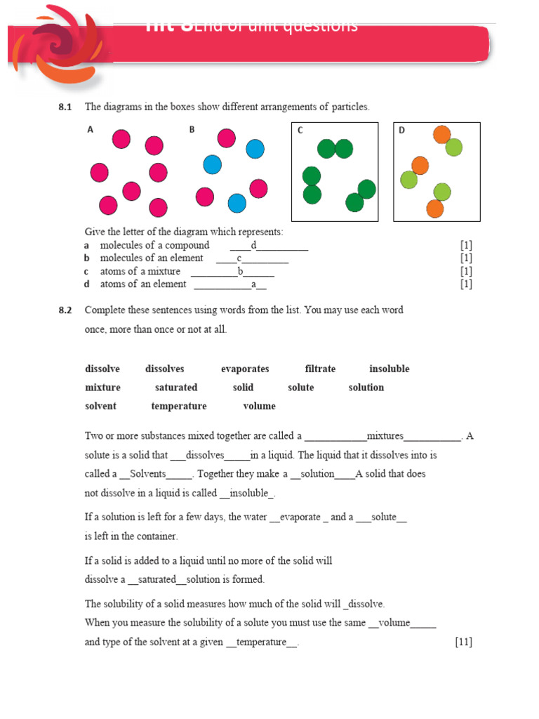 Solutions End of Unit Questions | PDF | Solubility | Solvation