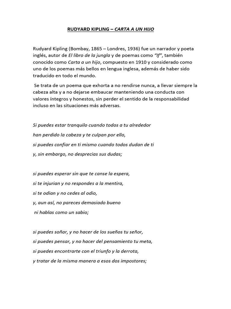 Poema Carta A Un Hijo Rudyard Kipling | PDF
