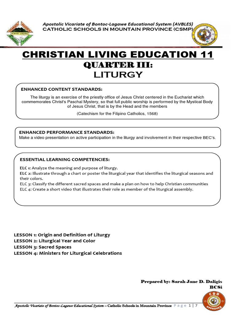 Cle 11 Q3 | PDF | Mass (Liturgy) | Liturgical Year
