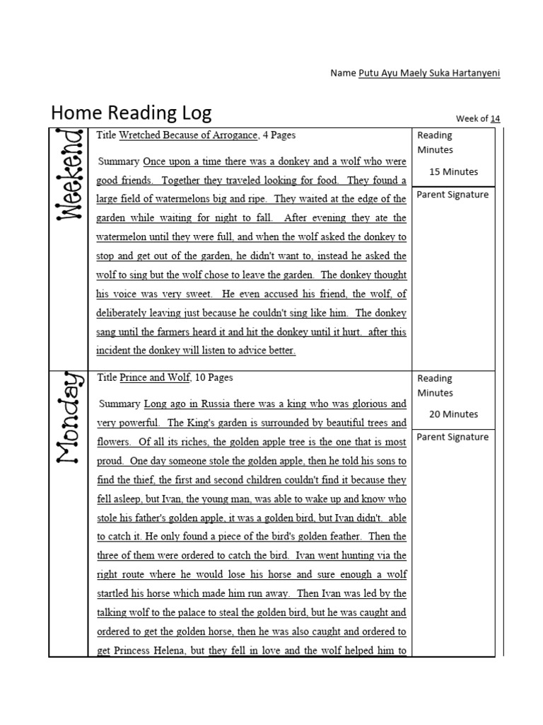 Maely's Reading Log Week 14 | PDF | Poetry