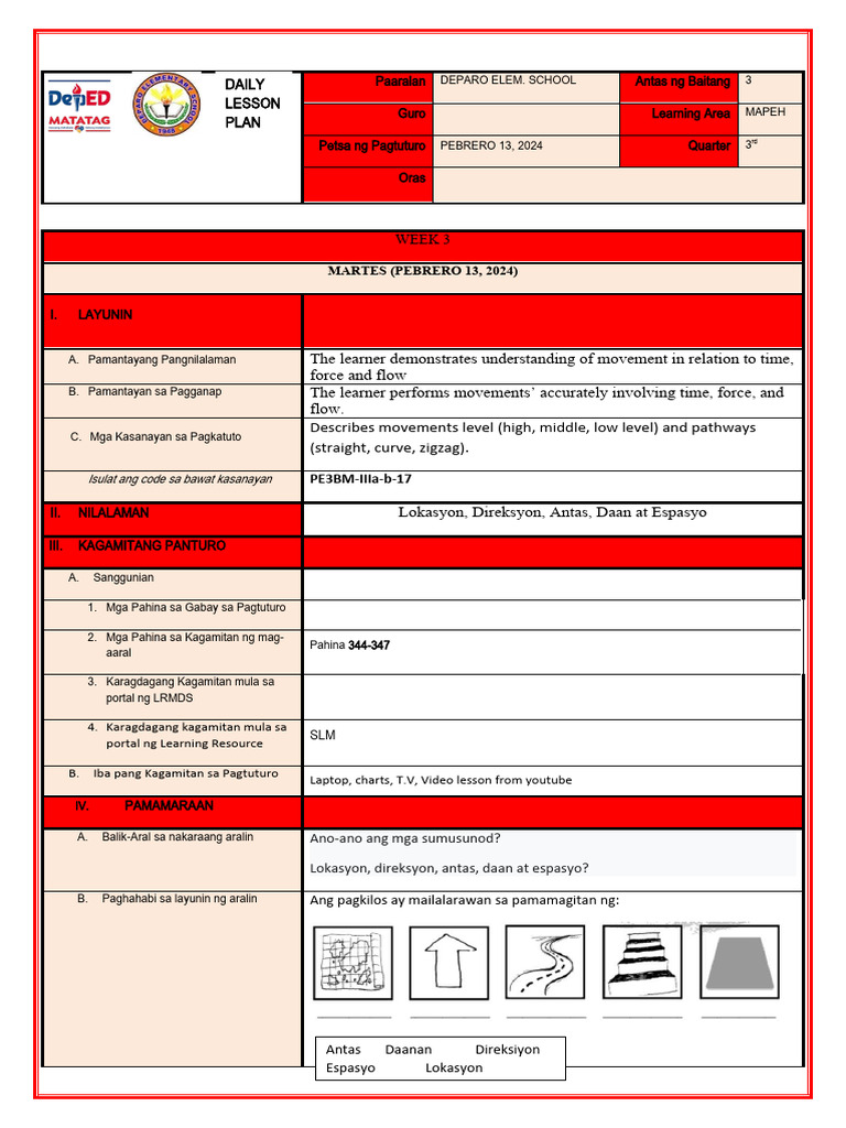 PE-Q3-Lokasyon, Direksyon, Antas, Daan at Espasyo | PDF