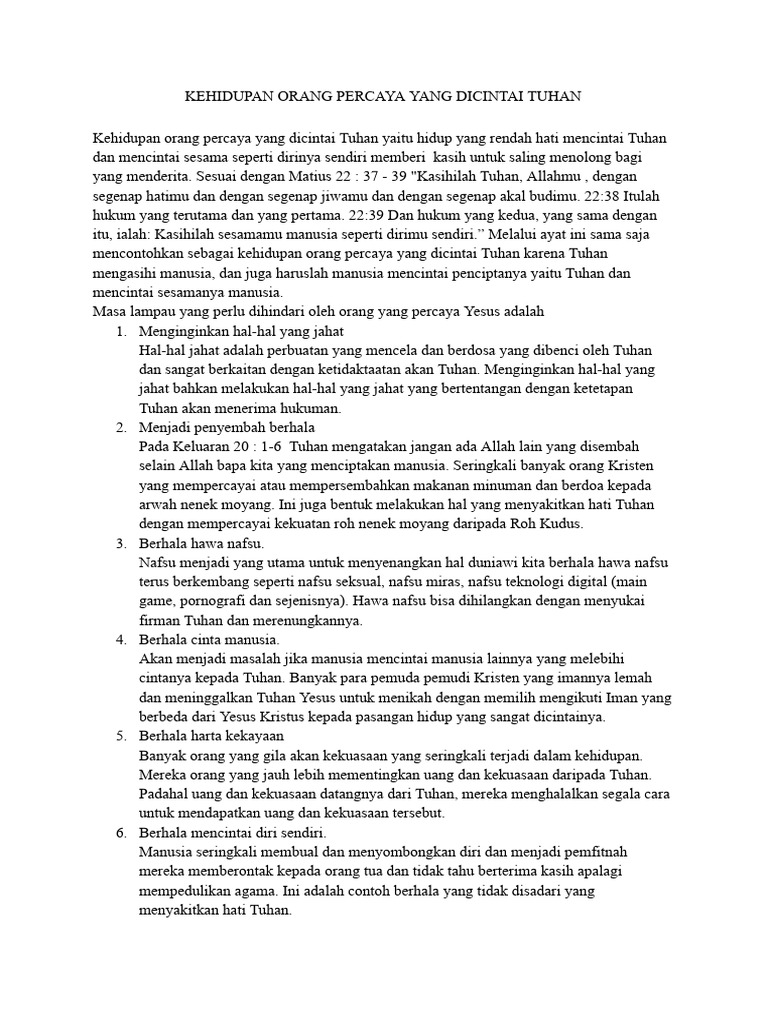 Kehidupan Orang Percaya Yang Dicintai Tuhan | PDF