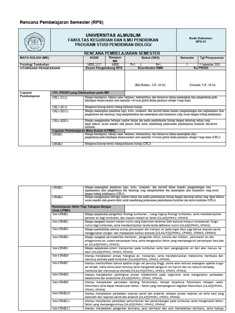 RPS Fisiologi Tumbuhan | PDF