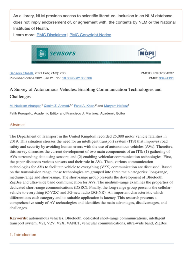 A Survey of Autonomous Vehicles: Enabling Communication Technologies ...