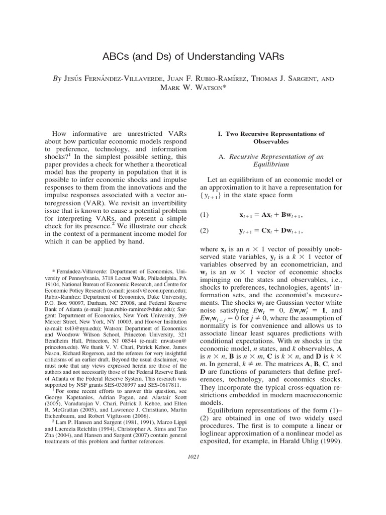 ABCs (And DS) of Understanding VARs | PDF | Vector Autoregression ...